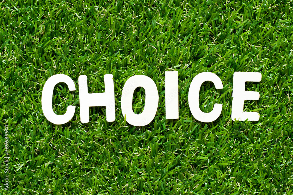 Wood alphabet letter in word choice on green grass background Stock ...