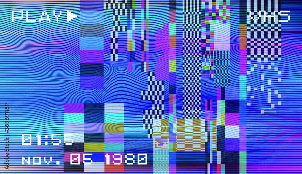 Retro VHS background with Glitch art effect. Vector illustration in ...
