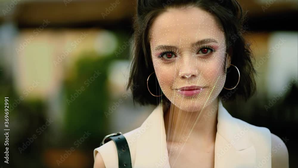 Face ID. Face of Young Caucasian Woman for Face Detection. Eye ...