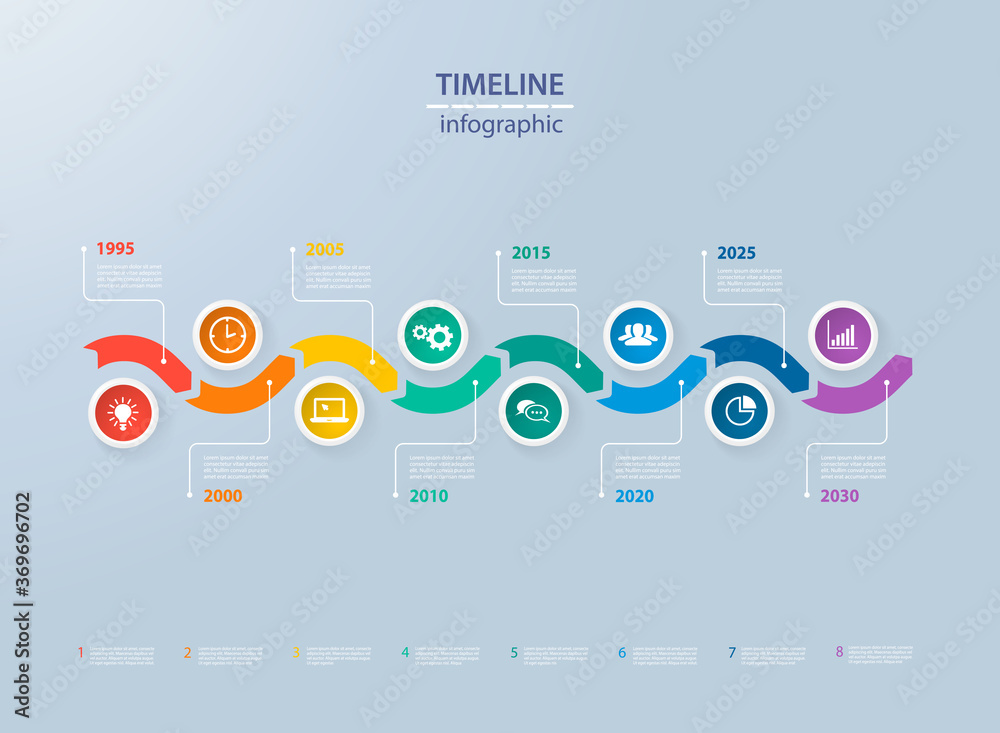 Poster Infographics timeline template with realistic colorful circles ...