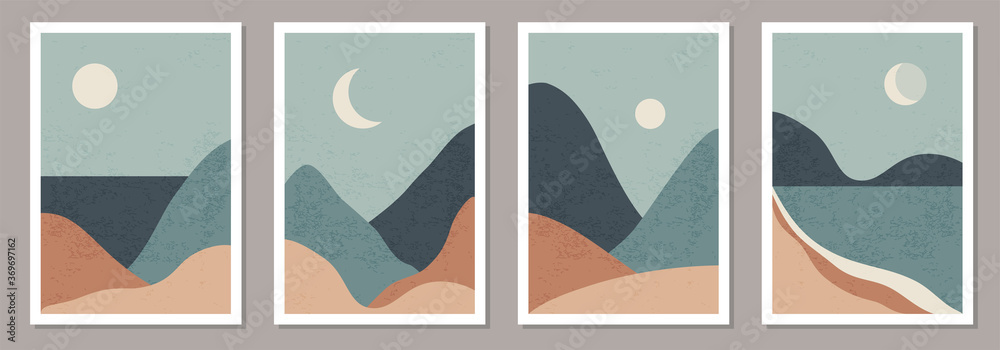 Set of trendy minimalist landscape abstract contemporary collage ...