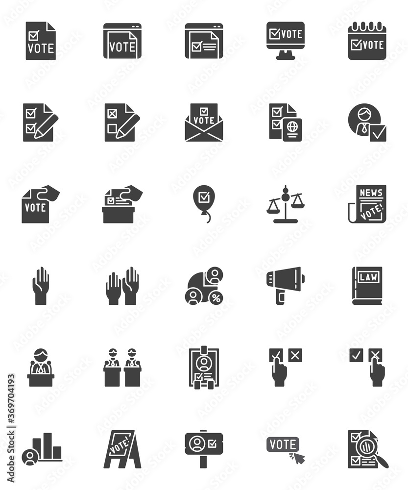 Voting and election vector icons set, modern solid symbol collection ...