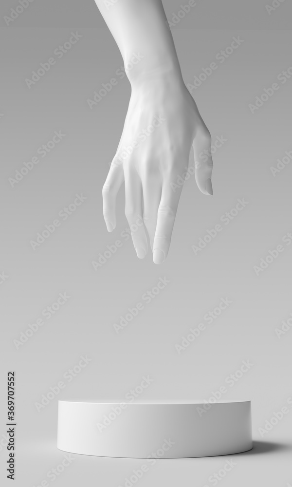 White concept cosmetic podium hand elegant gesture. Mannequin hand ...