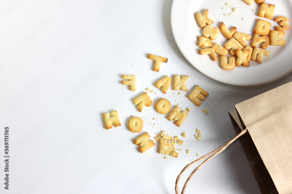 Cracker or Cookie ABC letter alphabet in white dish with copy space on ...