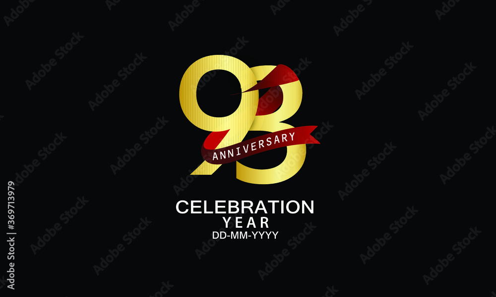 93 year anniversary red ribbon celebration logotype. anniversary logo ...