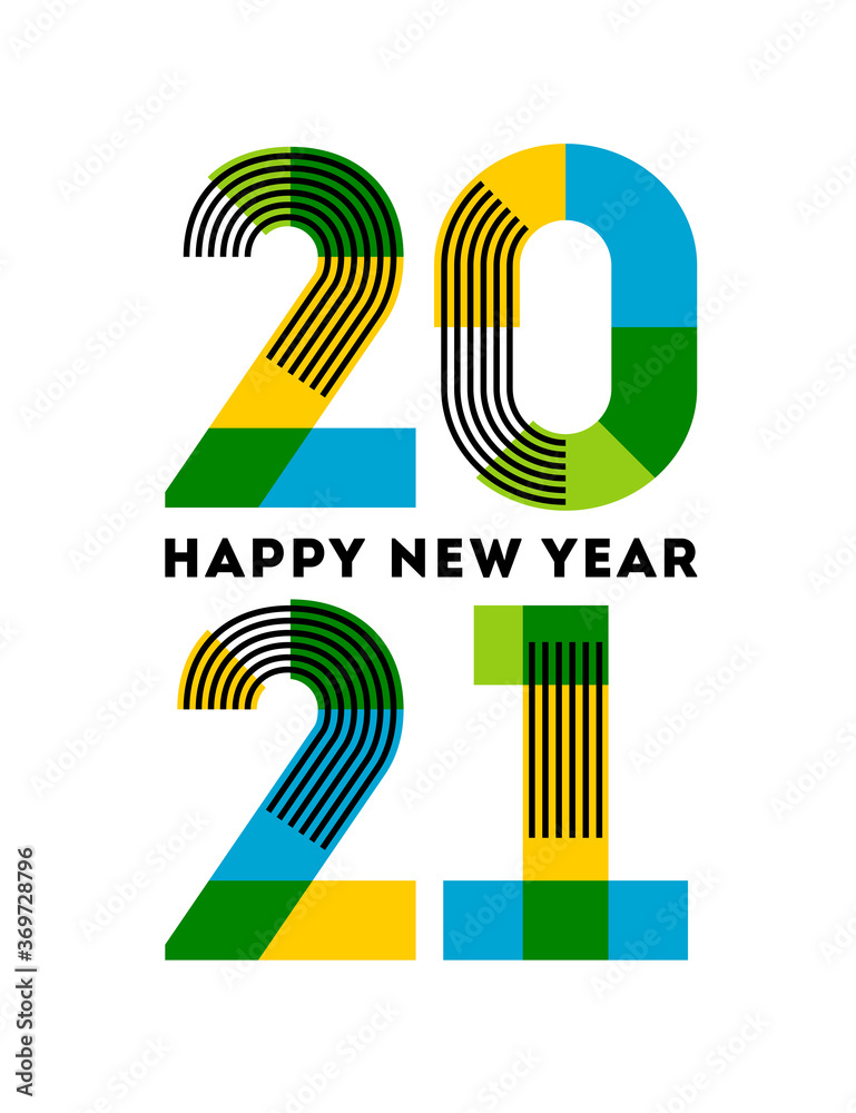 Happy New Year 2021 design. Abstract numbers with stripes and color ...