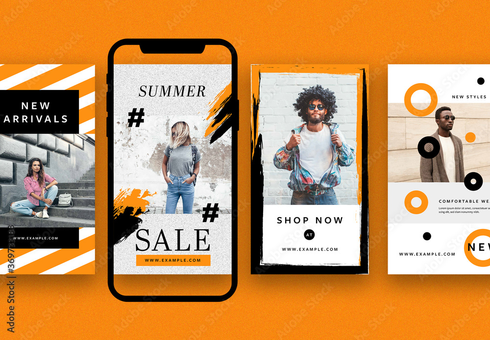 Creative Social Media Story Layouts with Orange Accents Stock Template ...