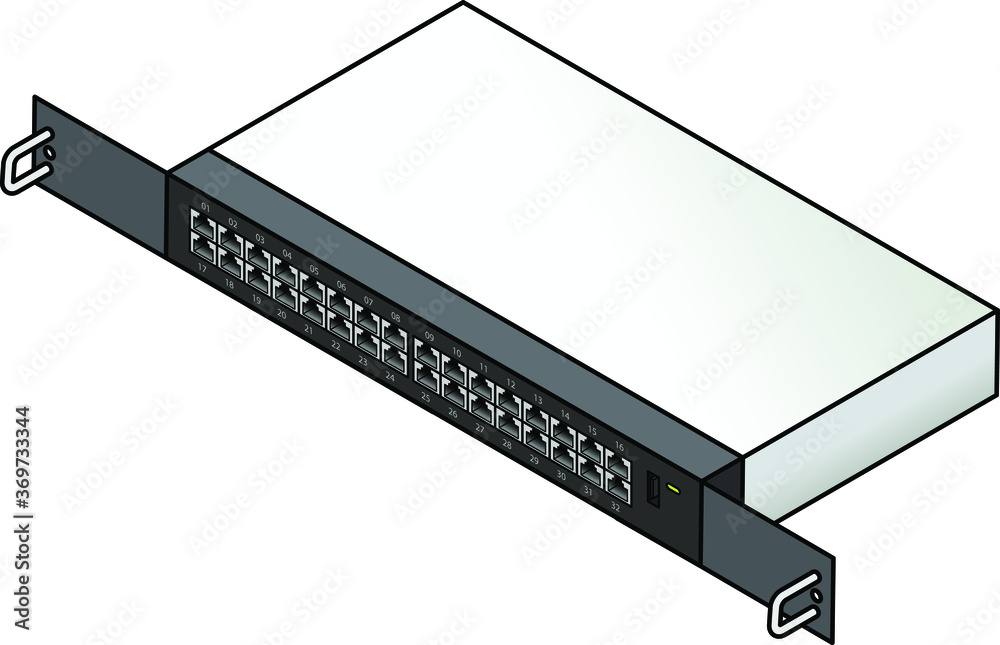 A 32-port Ethernet 1u rack mount network switch. Stock Vector | Adobe Stock