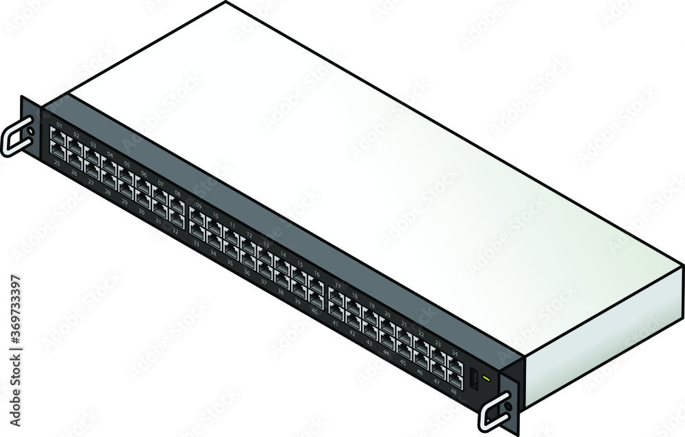 A 48-port ethernet network switch. With two uplink ports, a USB port ...