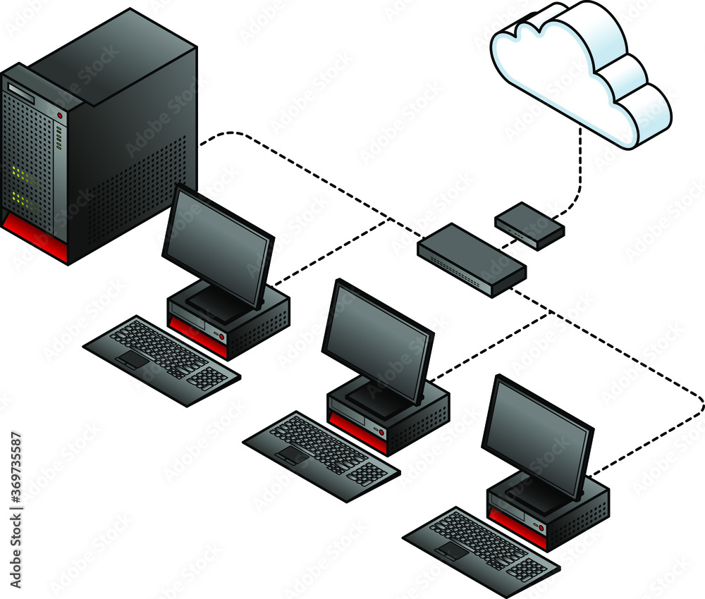 Diagram of a simple wired network with a broadband modem / gateway, a ...