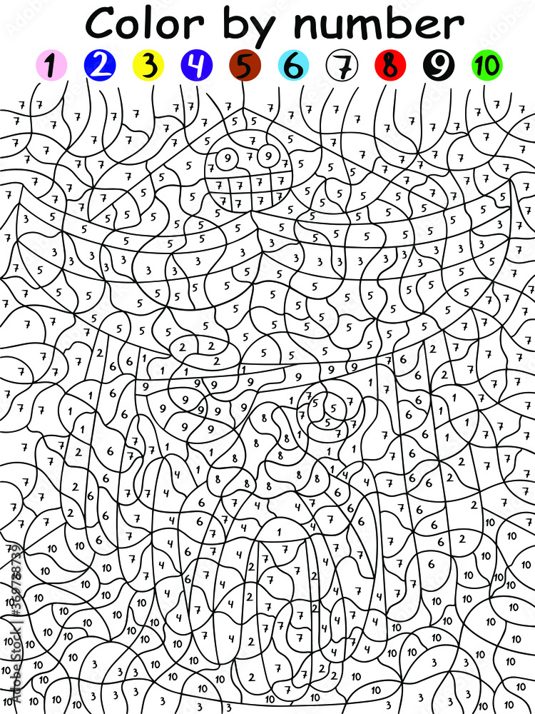 Smiling pirate captain color by number children vector worksheet ...