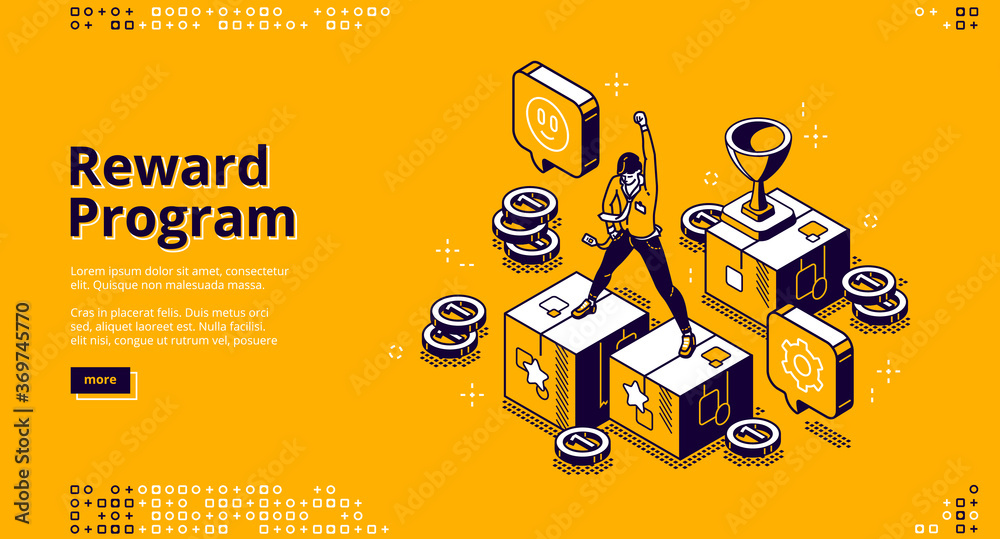 Reward program isometric landing page, loyalty cashback to customer ...
