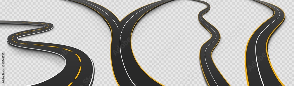 Road, winding and fork highway isolated on transparent background ...