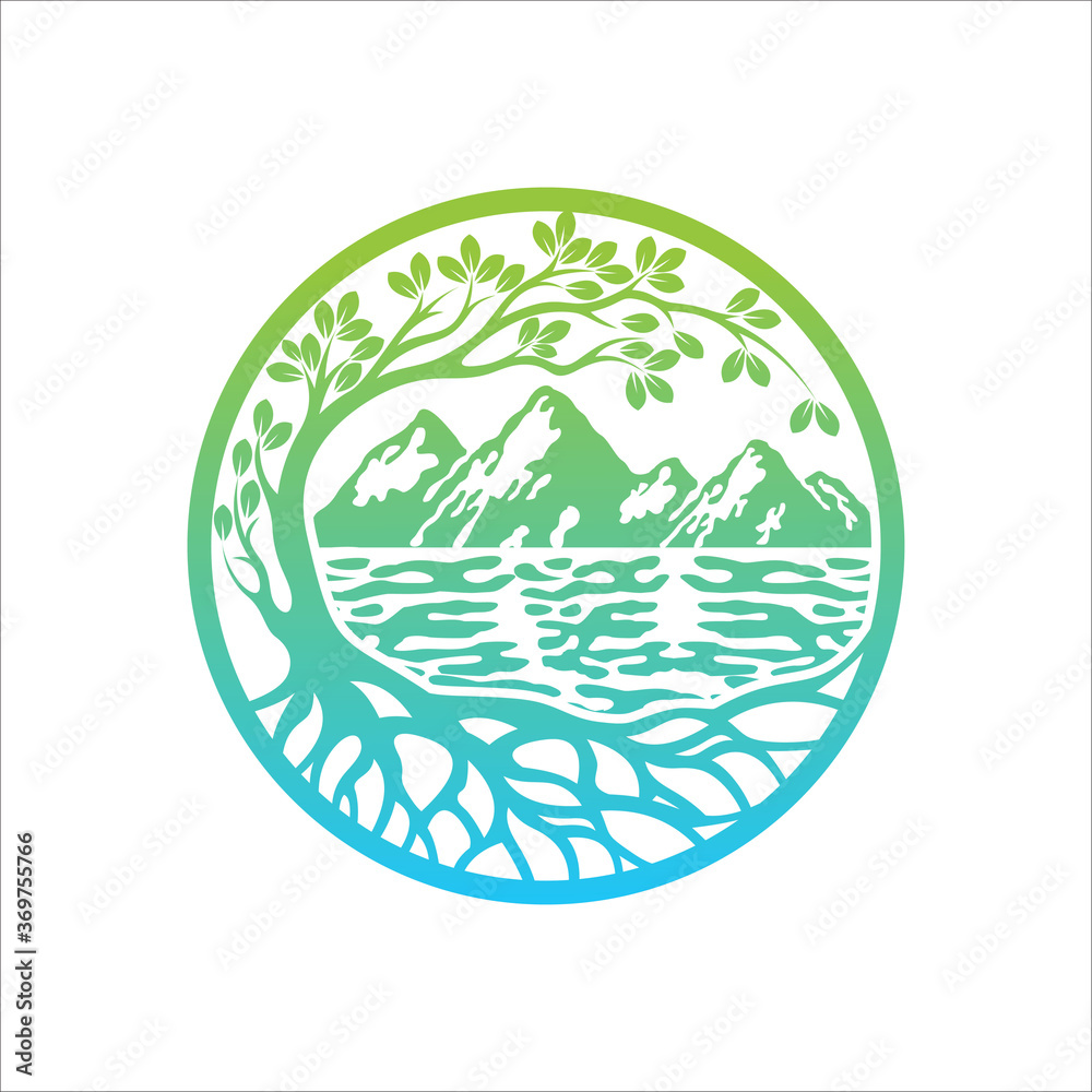 River Tree Logo circle shape design vector template, River Tree eco ...