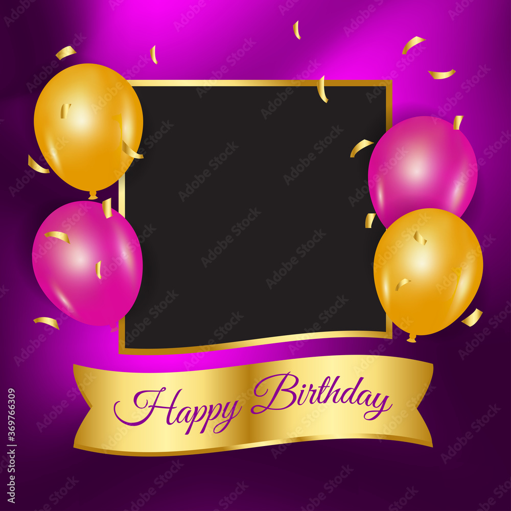 Happy birthday greeting elegant banner with photo frame design, Vector ...
