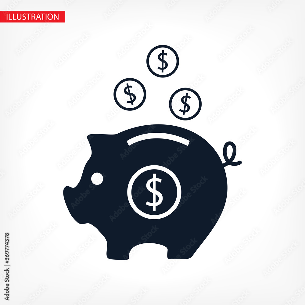 coins piggy bank outline flat vector icon. Single high quality outline ...