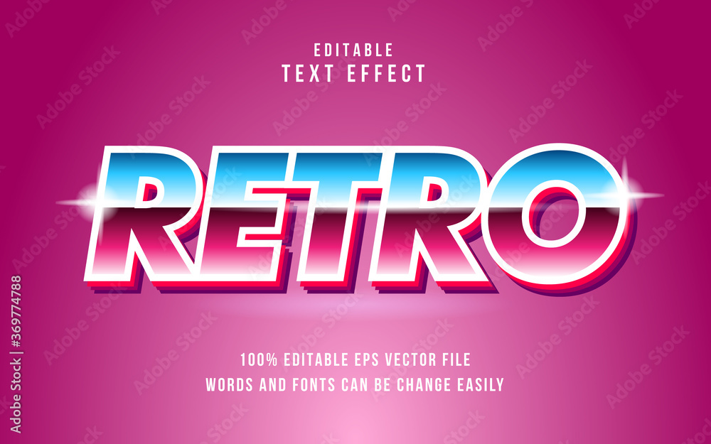 Editable Retro Text Effect With Purple Background Stock Vector | Adobe ...