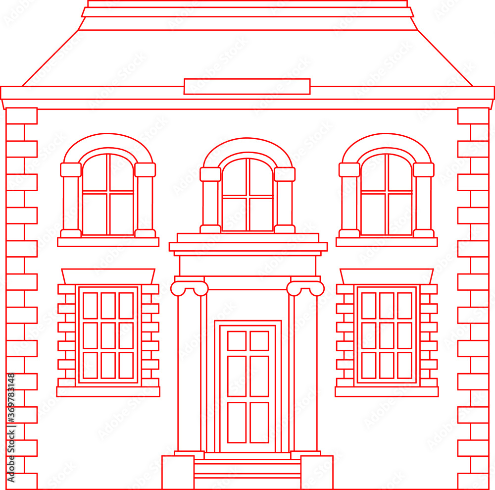 Vector line art drawing of a Georgian mansion, suitable for use as an ...