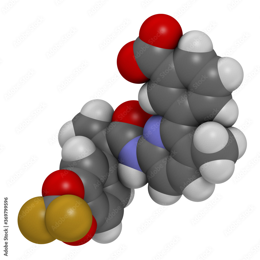 Lumacaftor cystic fibrosis drug molecule. 3D rendering. Atoms are ...