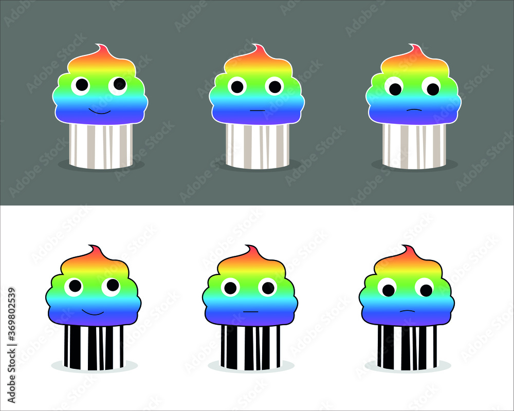 Rainbow cupcake or muffin emoji set . Vector illustration. Stock Vector ...