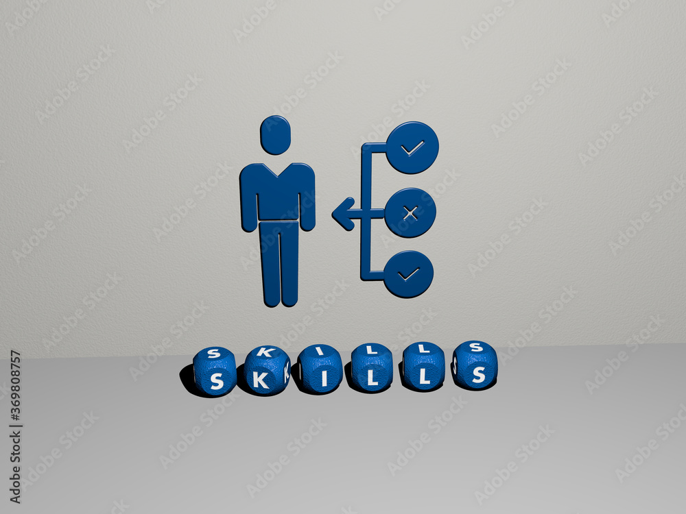 3D representation of skills with icon on the wall and text arranged by ...