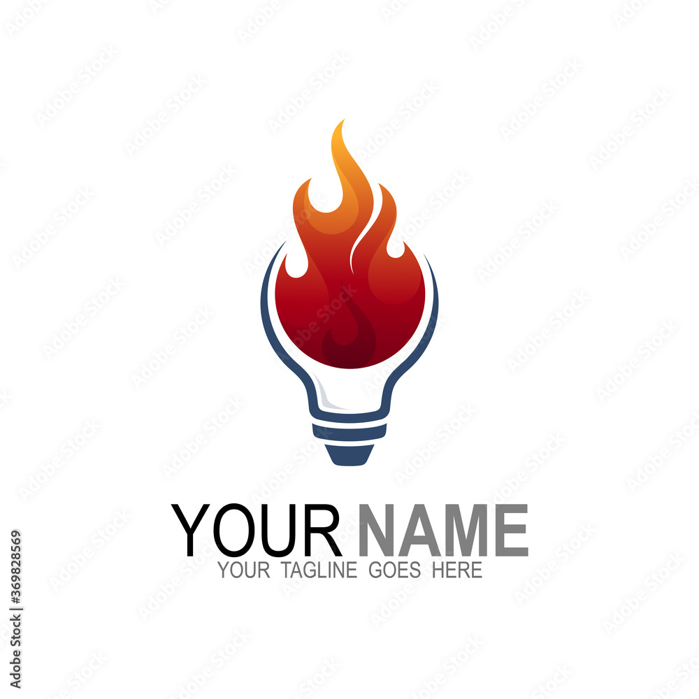 Light bulb logo and combination of fire designs, flame illustration ...