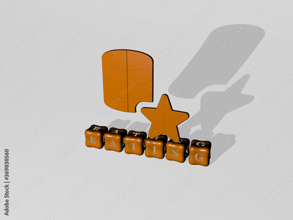3D representation of rating with icon on the wall and text arranged by ...