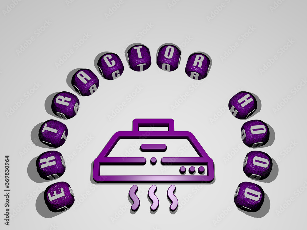 3D graphical image of EXTRACTOR HOOD vertically along with text built ...