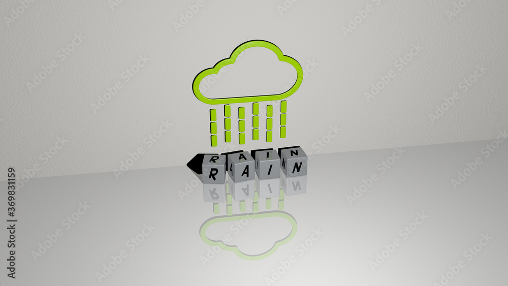 3D representation of RAIN with icon on the wall and text arranged by ...