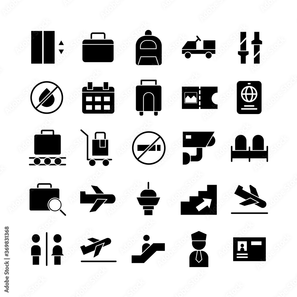 Airport icon set vector solid for website, mobile app, presentation ...