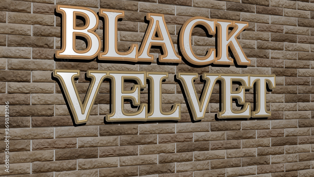 3D illustration of black velvet graphics and text made by metallic dice ...