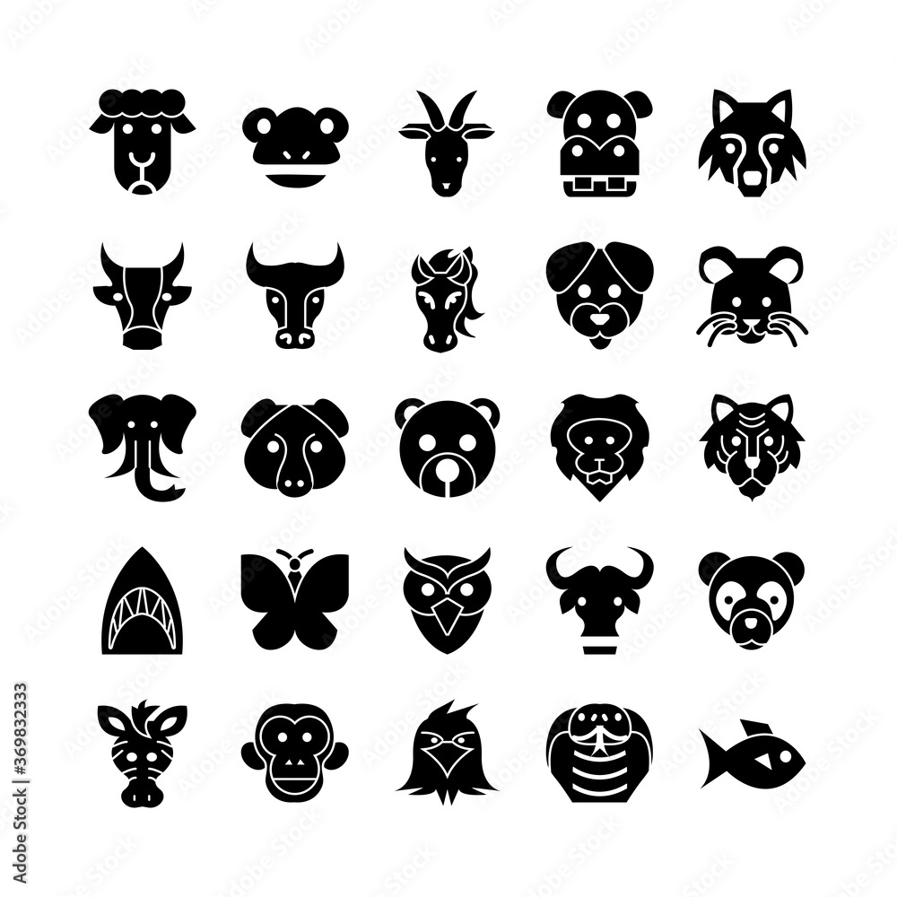 Zoo icon set vector solid for website, mobile app, presentation, social ...