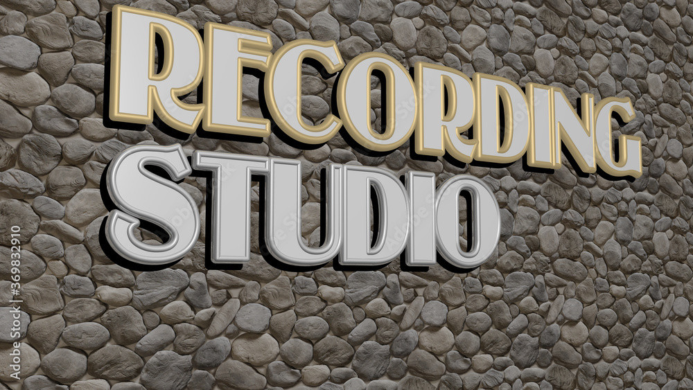 3D graphical image of recording studio vertically along with text built ...