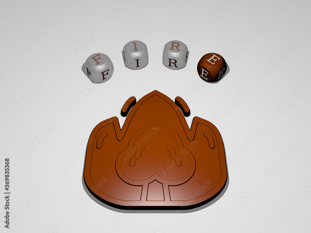 3D representation of FIRE with icon on the wall and text arranged by ...