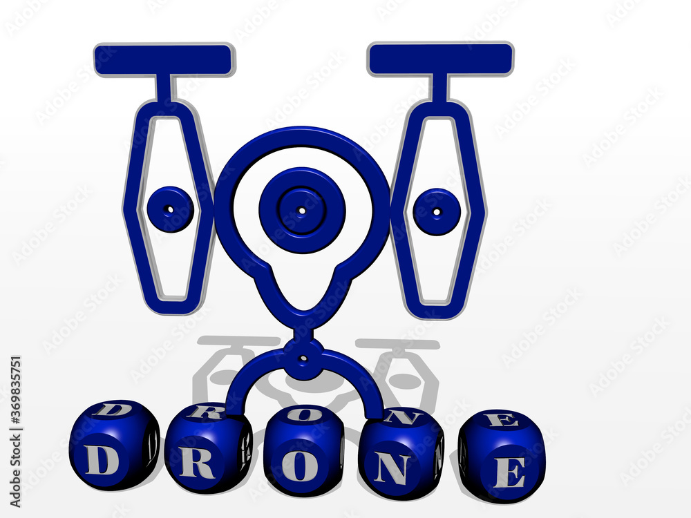 3D representation of DRONE with icon on the wall and text arranged by ...