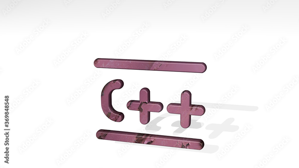C PLUS PLUS casting shadow with two lights. 3D illustration of metallic ...