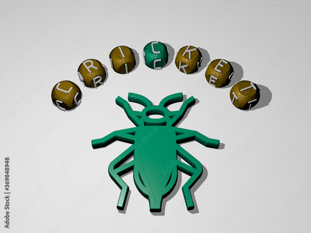 3D graphical image of cricket vertically along with text built around ...