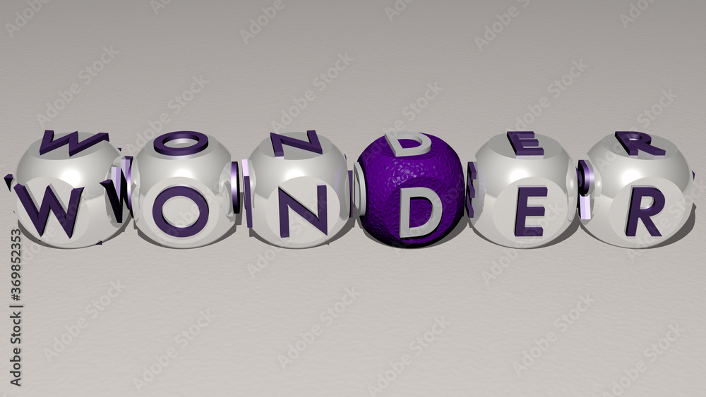combination of WONDER built by cubic letters from the top perspective ...