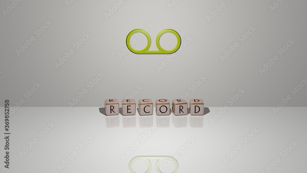 3D illustration of RECORD graphics and text made by metallic dice ...