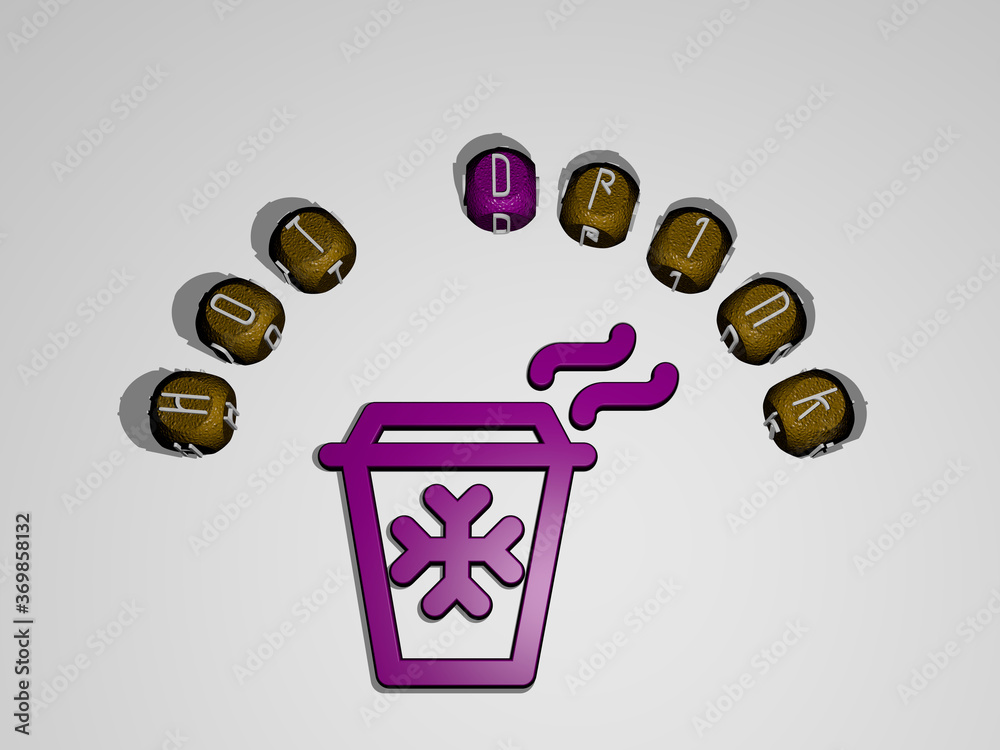 3D illustration of hot drink graphics and text around the icon made by ...