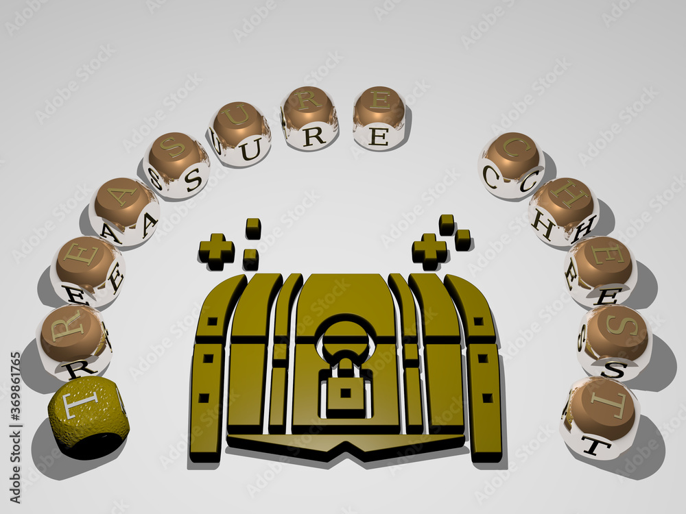 3D illustration of TREASURE CHEST graphics and text around the icon ...