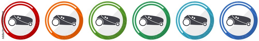 Robot, automatic grass mower icon set, flat design vector illustration ...
