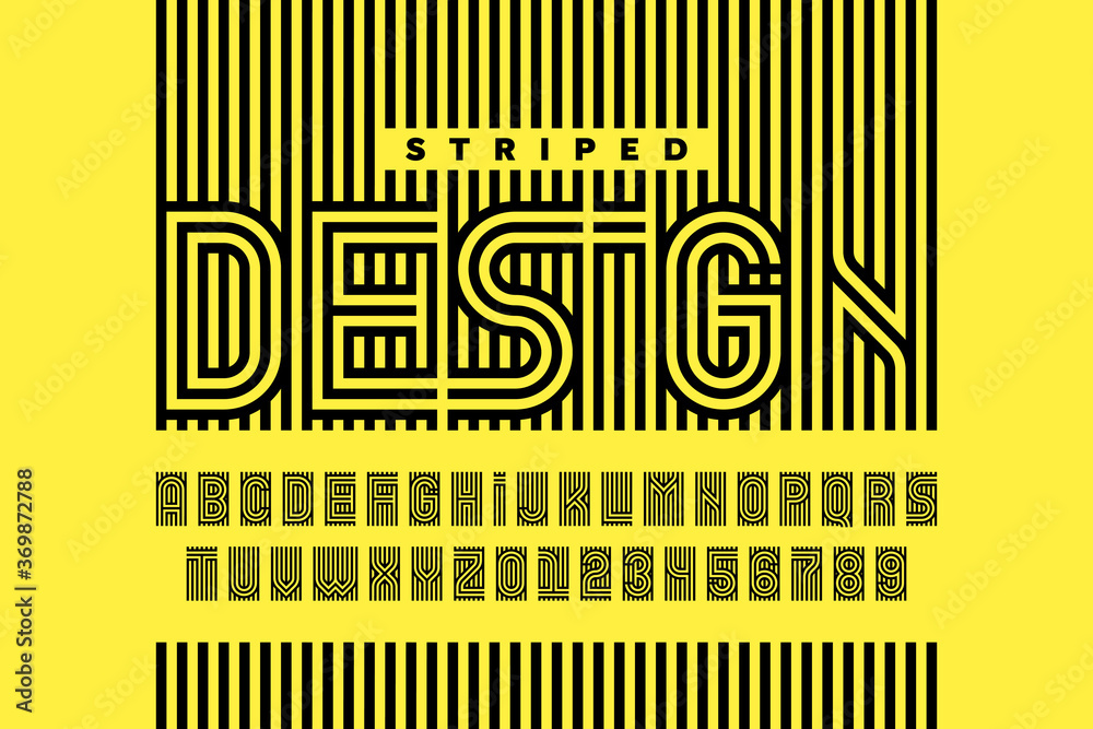 Striped design style font, alphabet letters and numbers Stock Vector ...