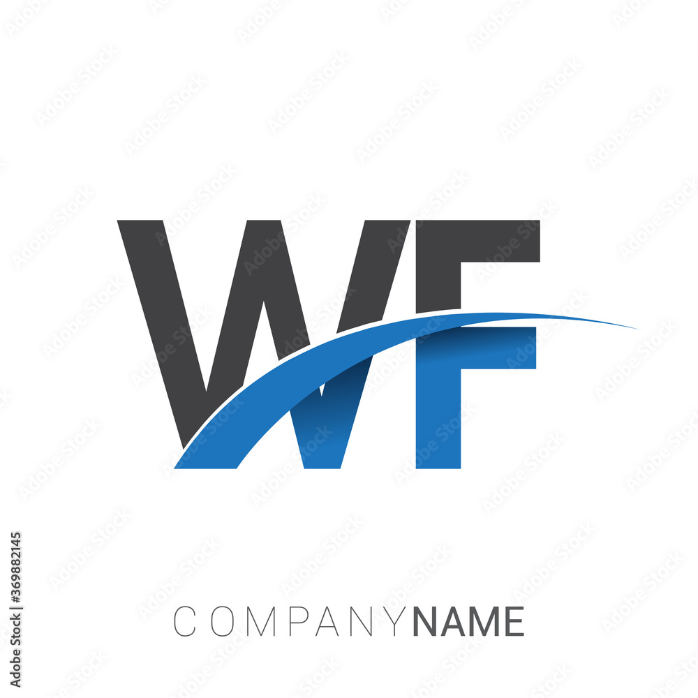 initial letter WF logotype company name colored blue and grey swoosh ...