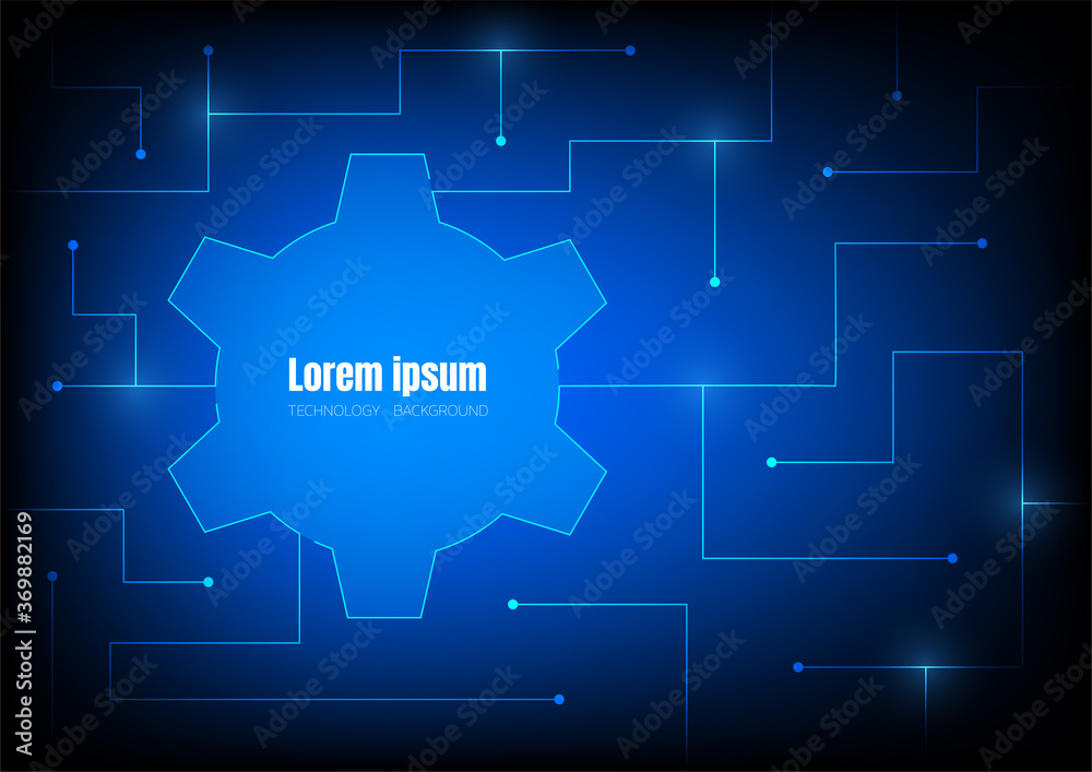 cog circuit technology abstract background, blue digital system space ...