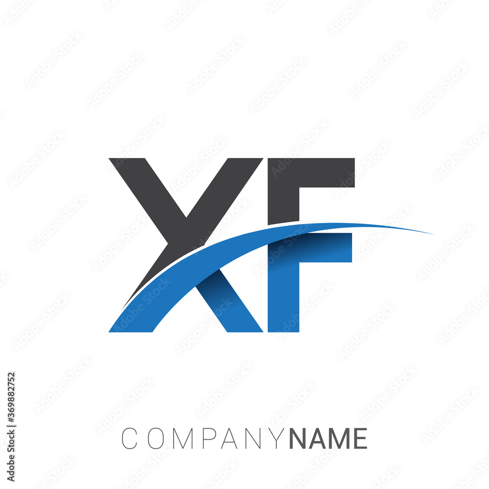 initial letter XF logotype company name colored blue and grey swoosh ...