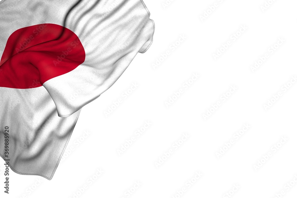 beautiful Japan flag with big folds lying flat in top left corner ...