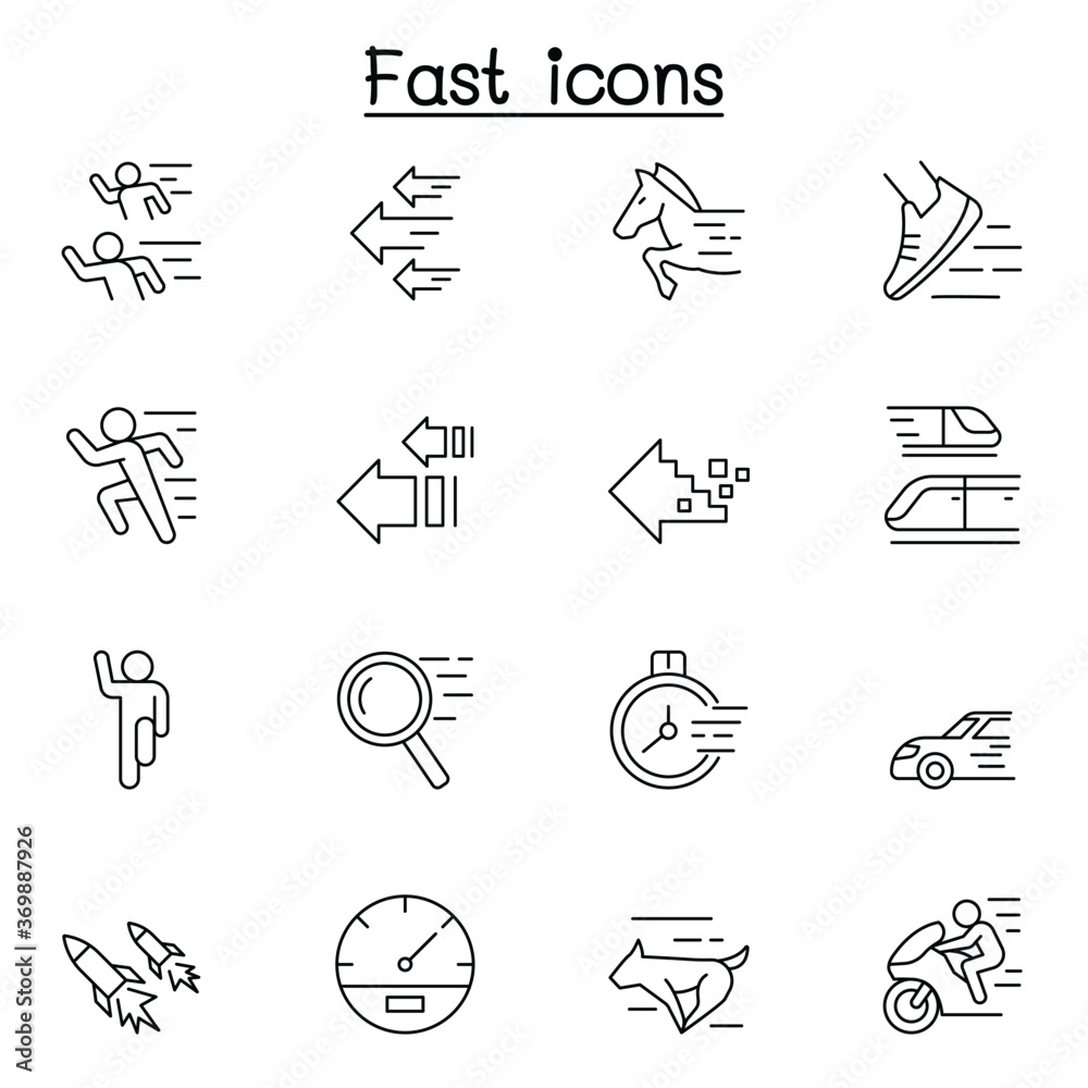 Fast & Speed related vector line icons. contains such Icons as running ...