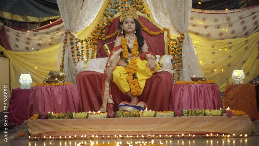 Indian kid in the costume of Lord Rama for celebrating Ramlala Temple ...