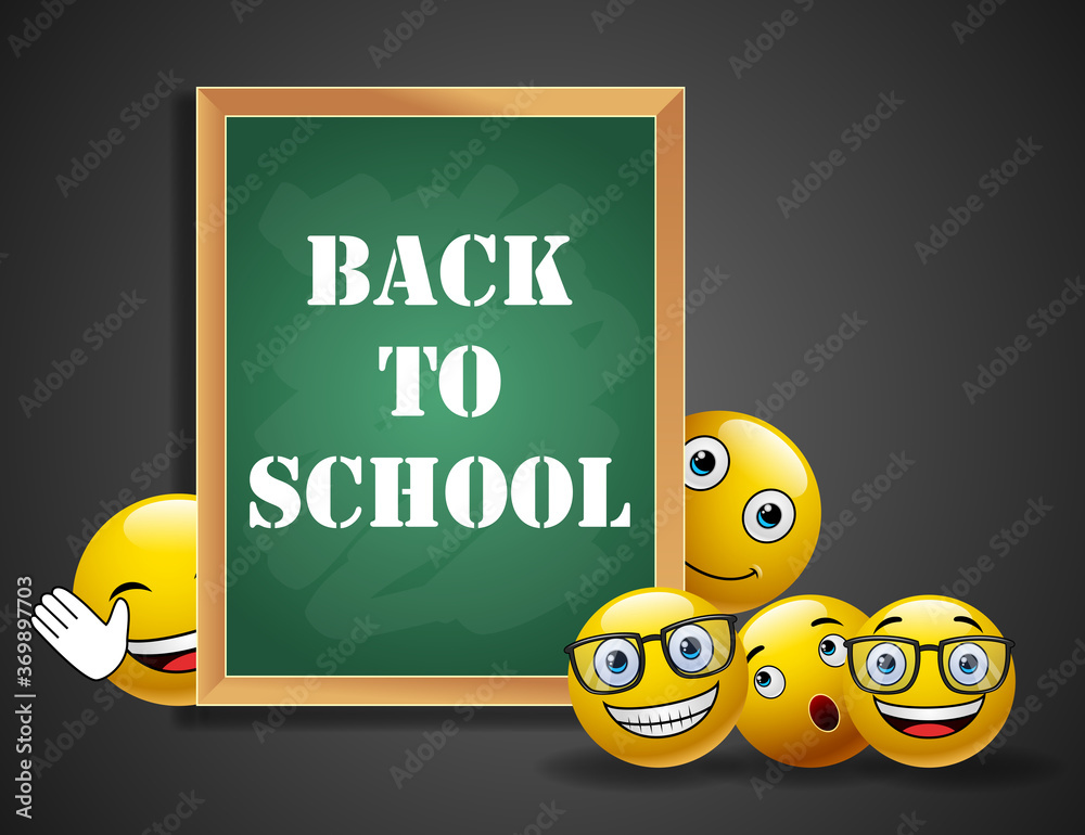 Smileys yellow emoticons in welcome back to school design with facial ...